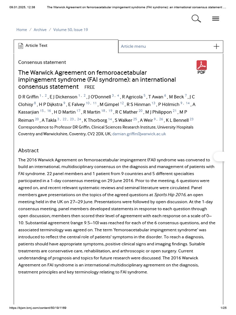 Femoroacetabular Impingement Syndrome (FAI Syndrome) - An International ...