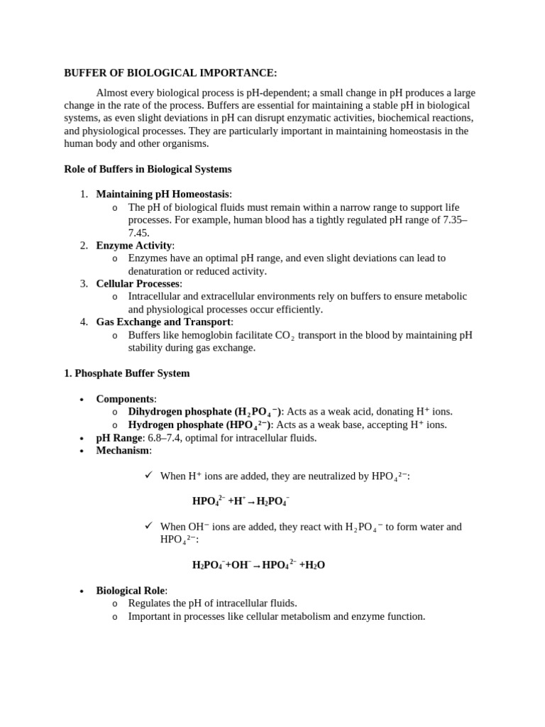 Key Biological Buffers and Their Roles | PDF | Buffer Solution | Ph