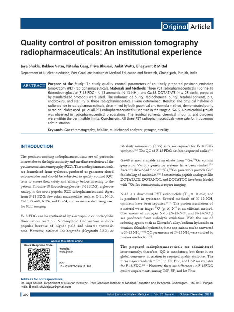 Quality Control of Positron Emission Tomography | PDF | Positron Emission Tomography | Thin ...