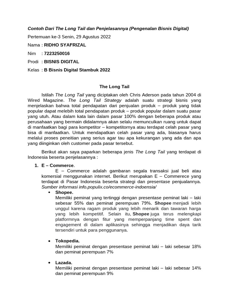 Tugas 2 Contoh Dari The Long Tail Dan Penjelasannya | PDF
