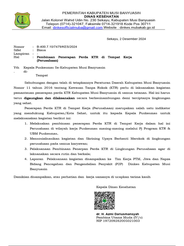 Surat Monev Penerapan KTR Di Perusahaan | PDF