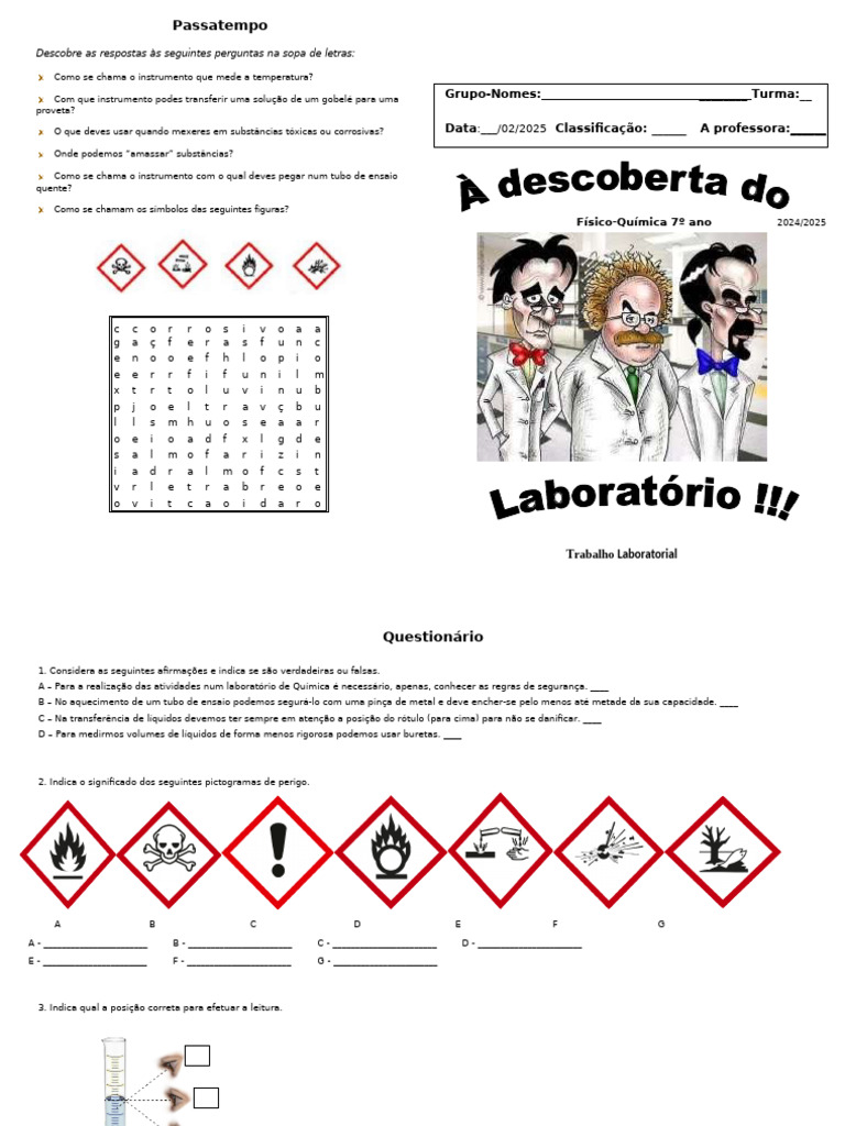 Sopa de Letras: Instrumentos de Laboratório | PDF | Química | Ciências ...