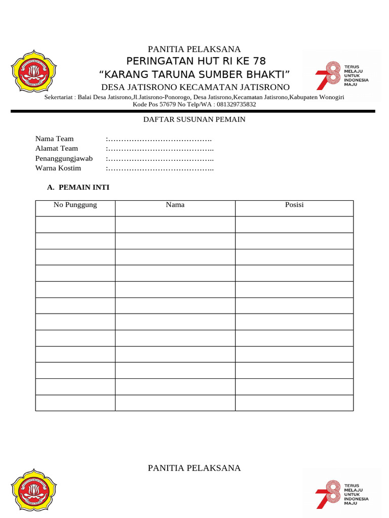 Daftar Pemain Sepak Bola HUT RI 78 | PDF