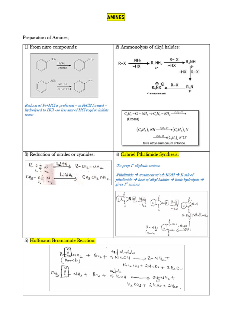 Class 12 Amines - All Reactions | PDF | Amine | Functional Group