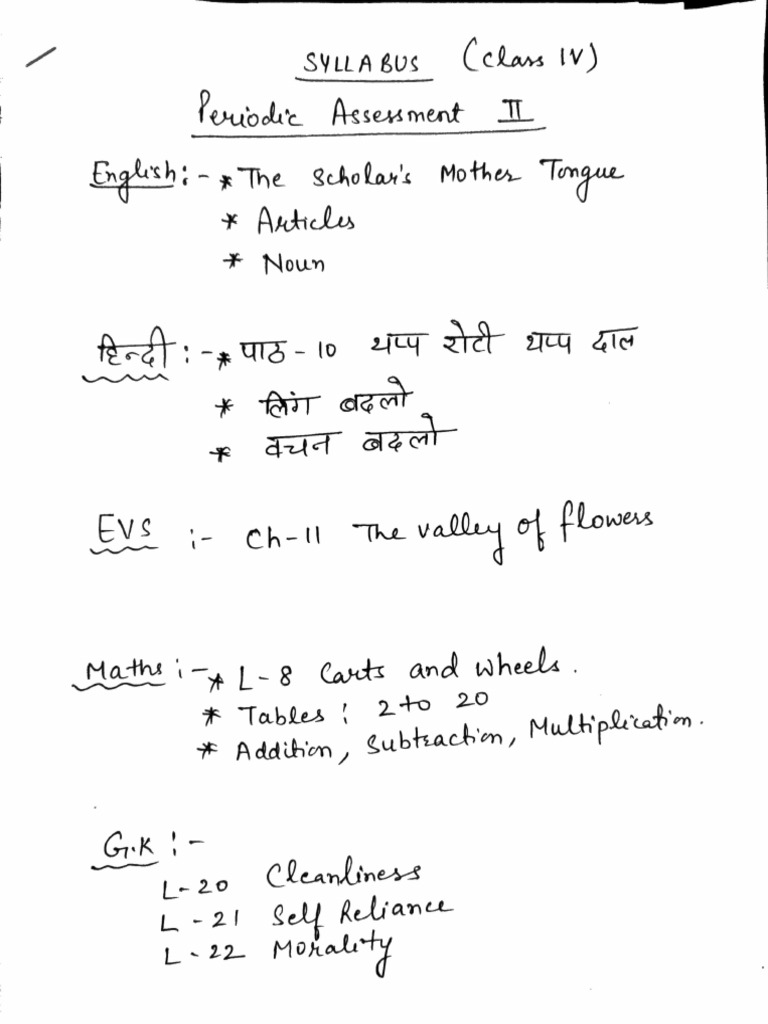 Class IV Syllabus Paii | PDF