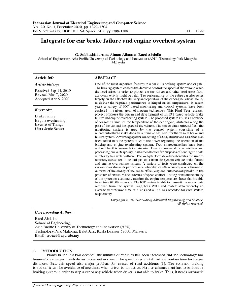Integrate For Car Brake Failure and Engi | PDF | Internet Of Things | Ultrasound