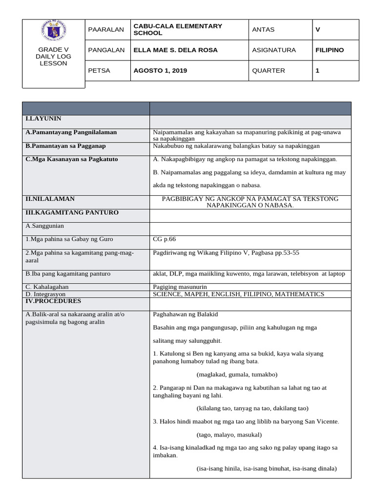 Filipino Cot 1st | PDF