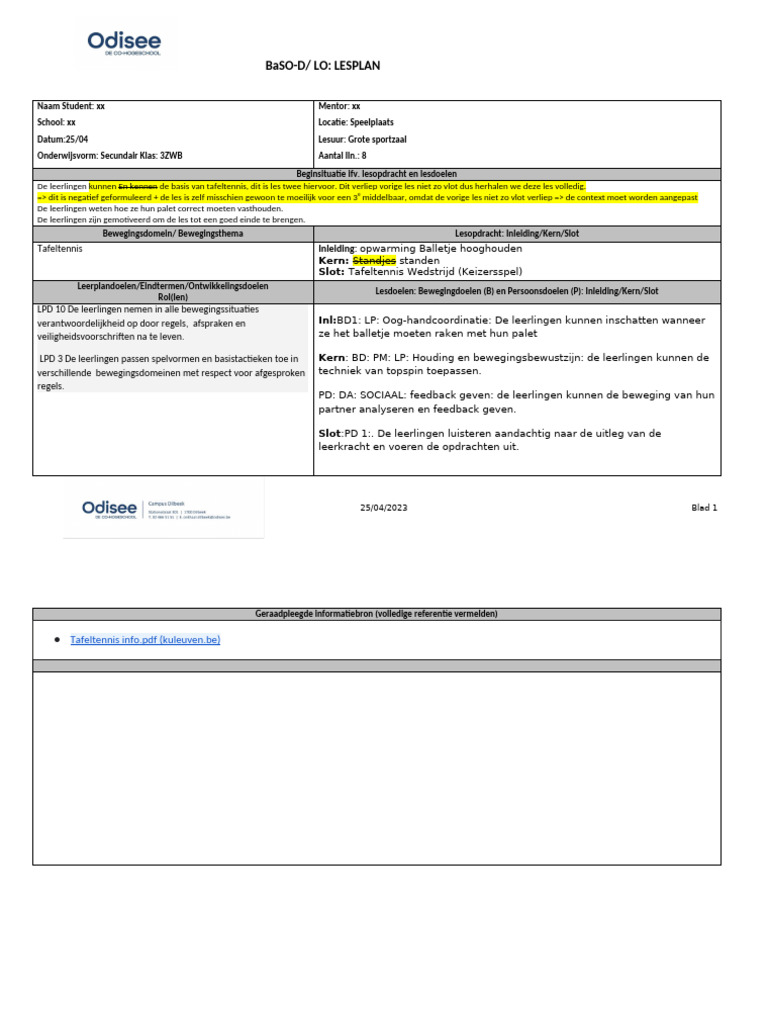 Lesplan 3 Tafeltennis | PDF
