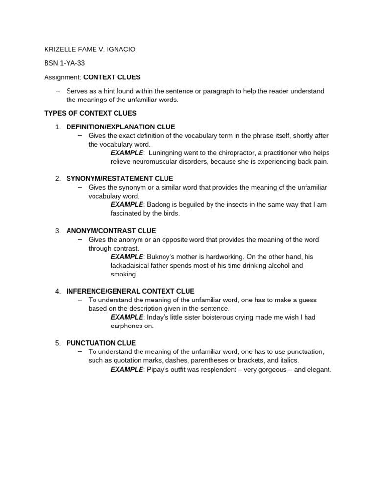 Understanding Context Clues in Vocabulary | PDF