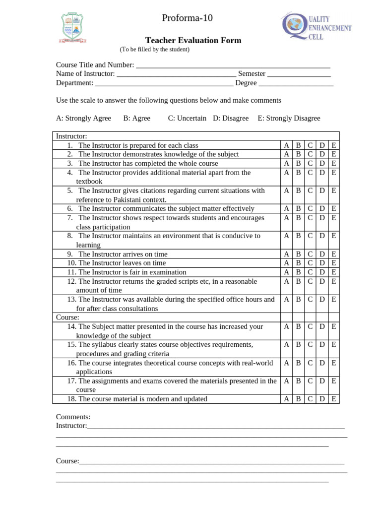 1643887261.teacher Evaluation Form | PDF | Learning