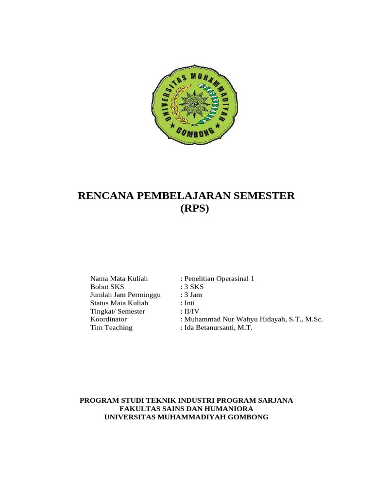 RPS - Penelitian - Operasional 1 | PDF