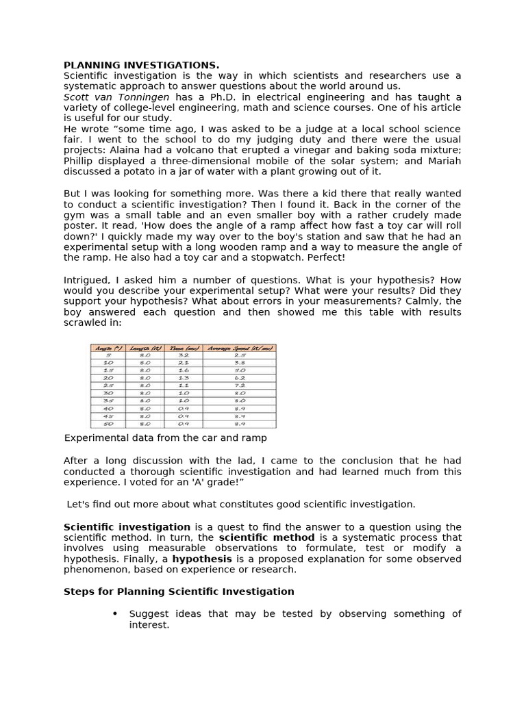 planning investigations | PDF | Experiment | Scientific Method