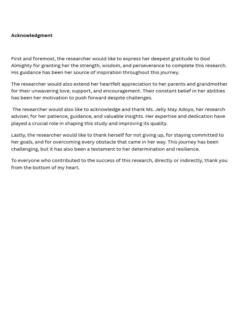 Research Acknowledgments and Gratitude | PDF