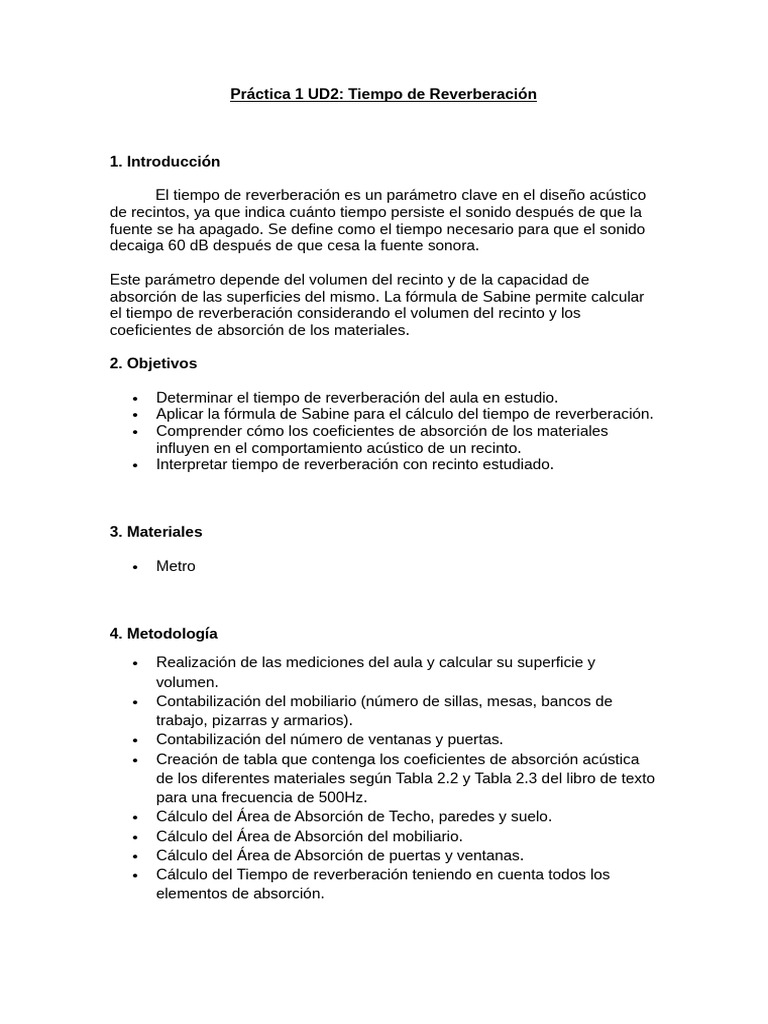 Practica 1 Ud2 - Tiempo de Reverberacion | PDF