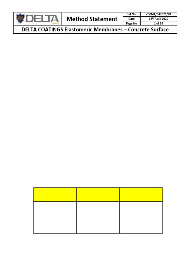 Method Statement - Delta Sheild 300 S | PDF | Coating | Concrete
