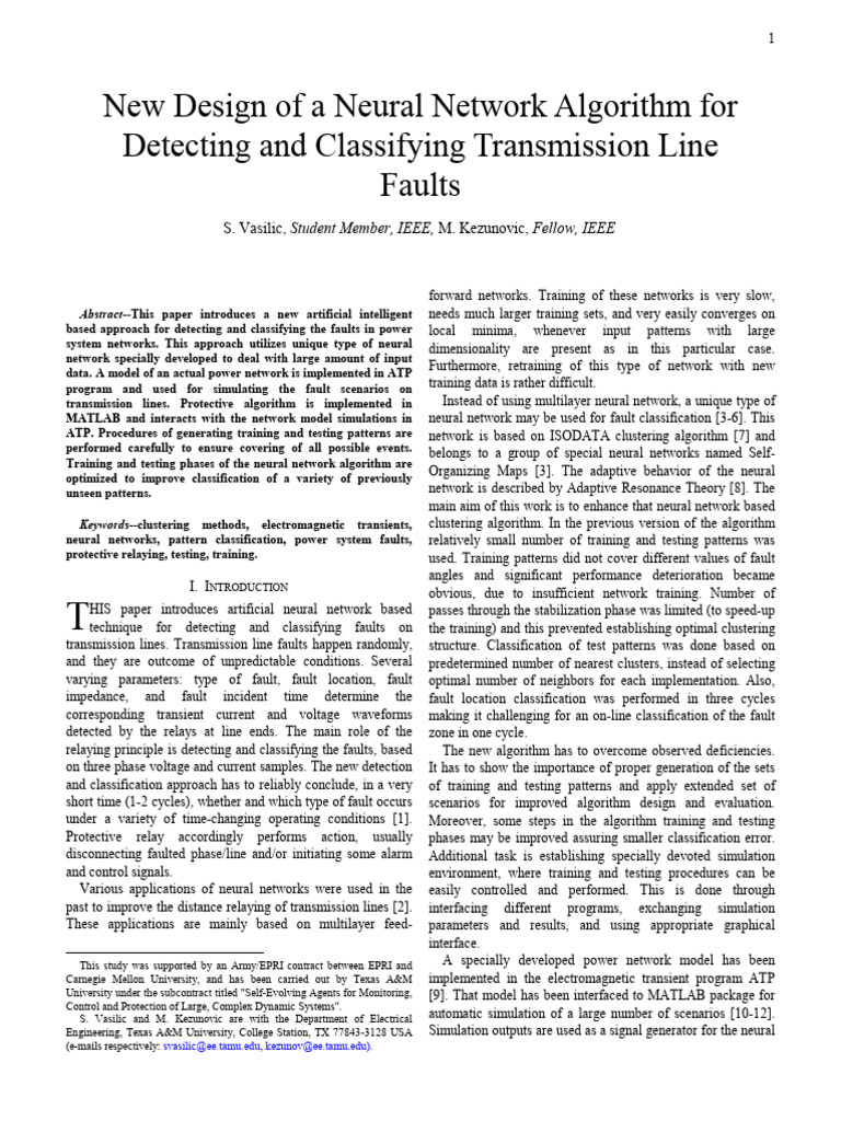 New Design Of A Neural Network Algorithm For Detecting And Classifying Transmission Line Faults