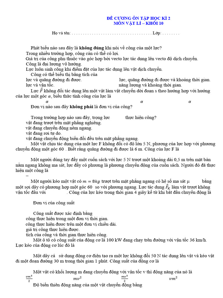 Vatli 10 de Cuong Hoc Ki 2 Ban D | PDF