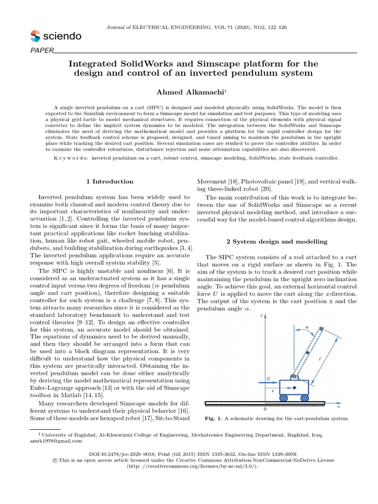 Integrated SolidWorks and Simscape Platform For The Design and Control of An Inverted Pendulum ...