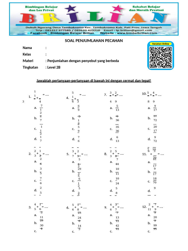 Soal Penjumlahan Pecahan Level 2 B | PDF