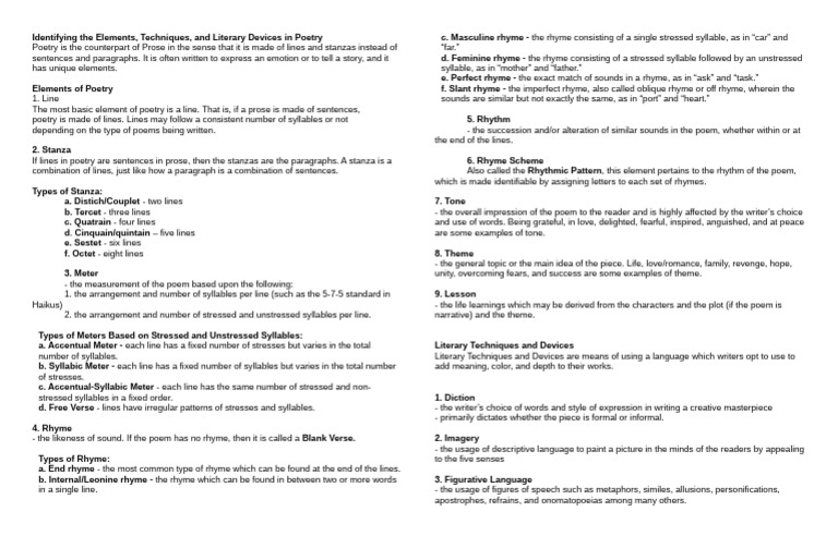 Identifying The Elements of Poetry | PDF | Poetry | Rhyme