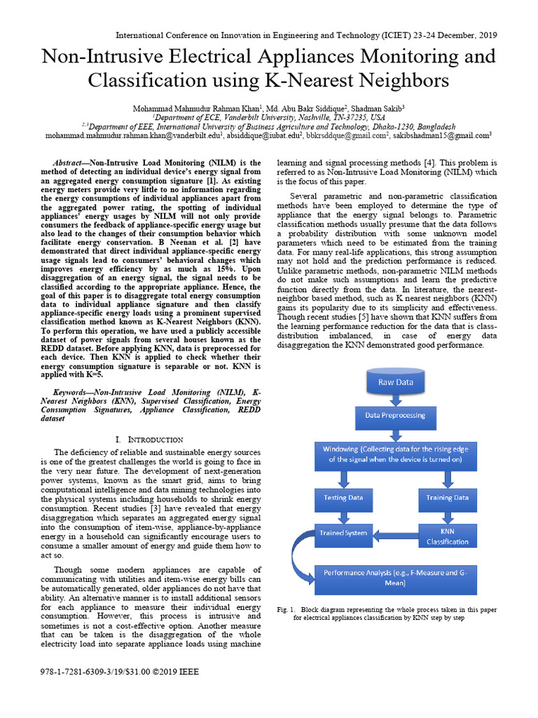 Non-Intrusive Electrical Appliances Monitoring and Classification Using K-Nearest Neighbors ...