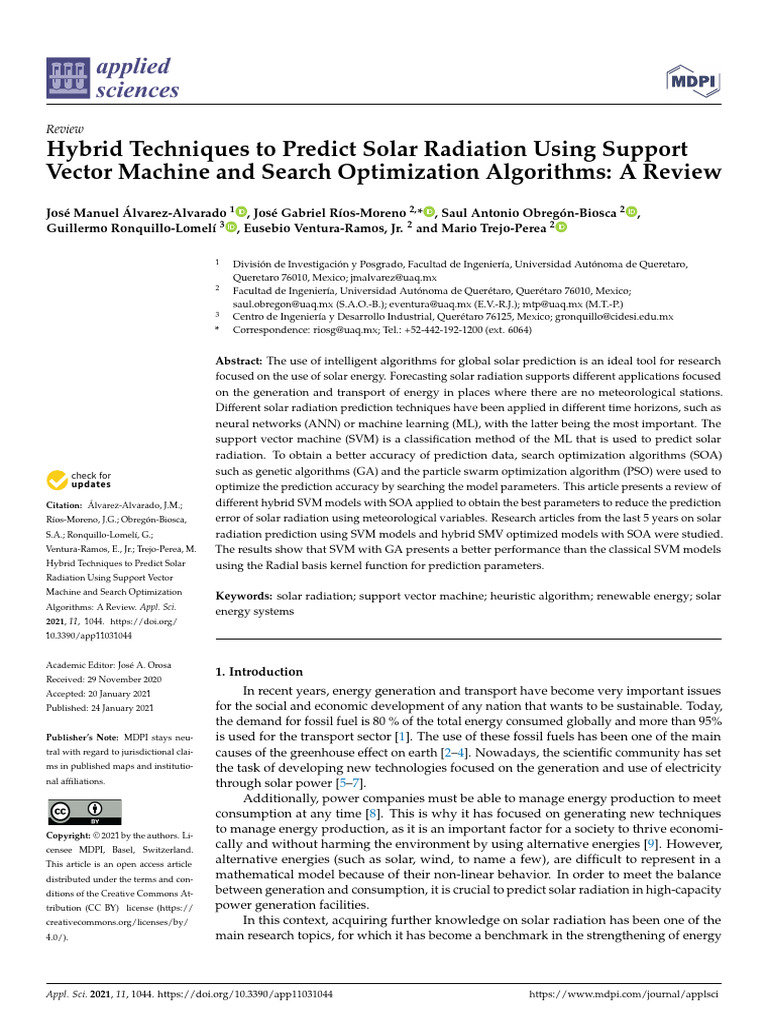 Hybrid Techniques To Predict Solar Radiation Using | PDF | Support ...