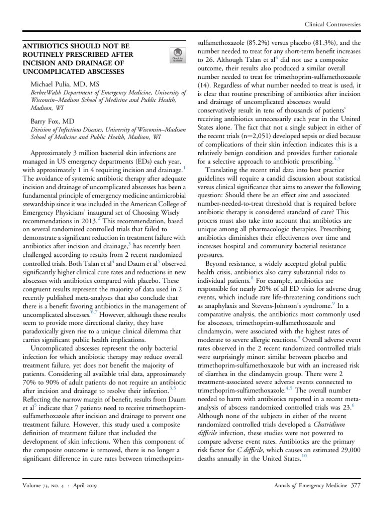 Antibiotics Should Not Be Routinely Prescribed Aft | PDF | Methicillin ...