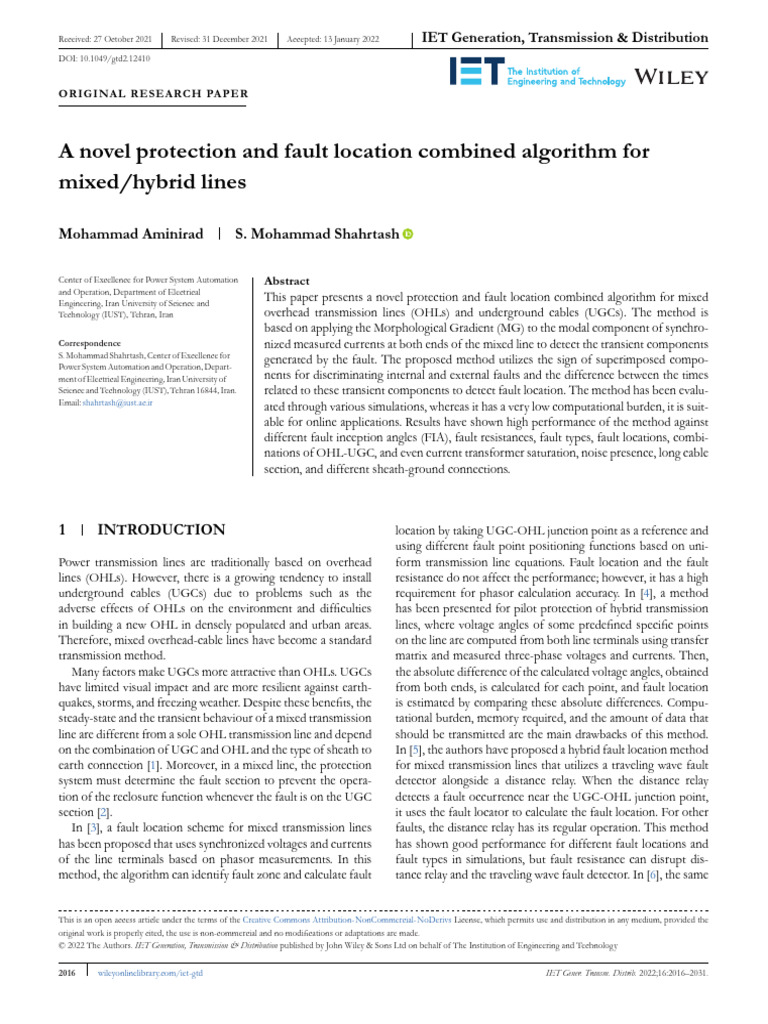 A novel protection and fault location combined algorithm for mixed-hybrid lines | PDF | Wavelet ...