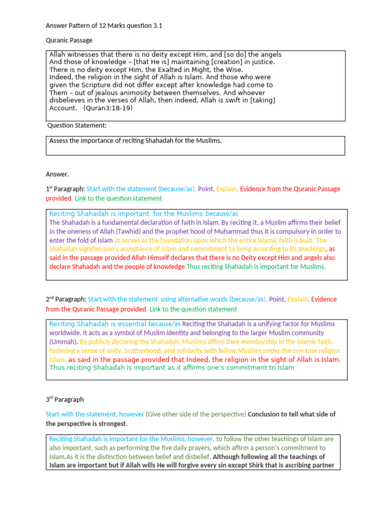 Answer Pattern of 12 Marks Question | PDF | God In Islam | Quran