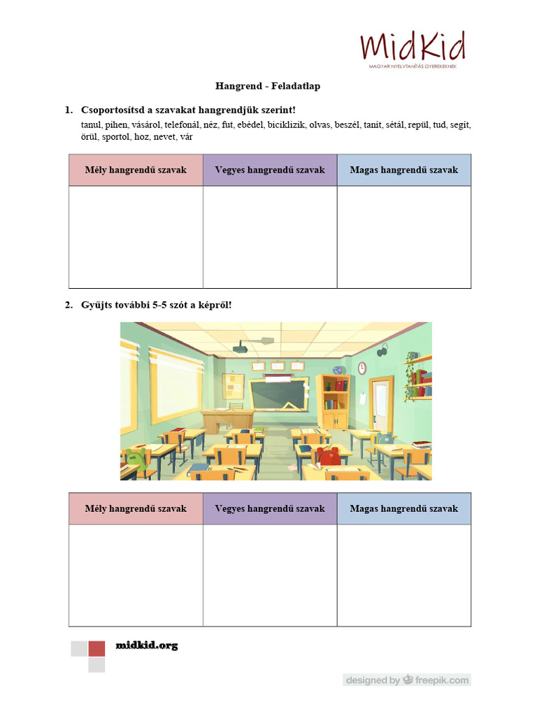 Egyszerűsített Tananyag HangrendIlleszkedés Feladatlap 1 | PDF