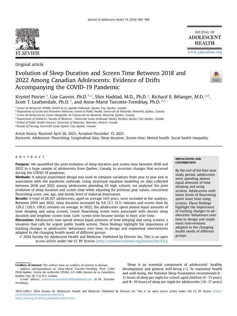 Adolescent Sleep and Screen Time Trends 2018-2022 | PDF | Sleep ...