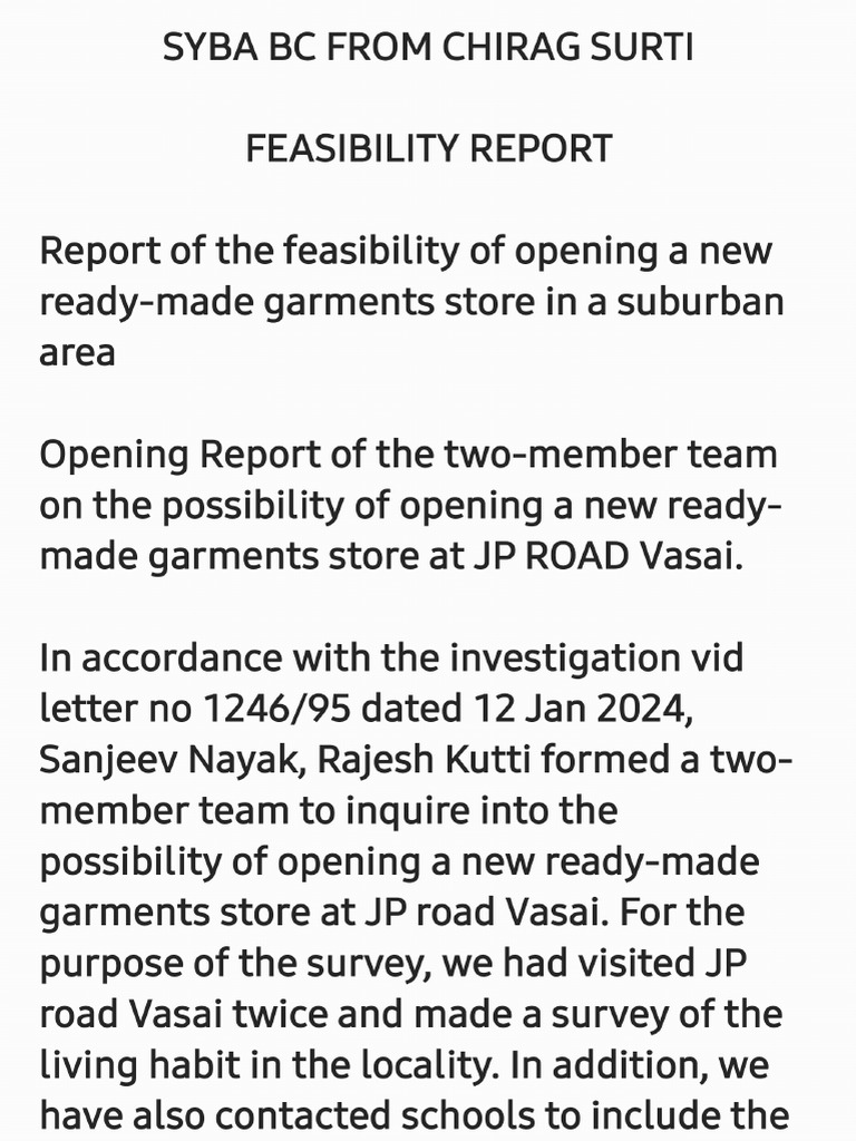 Feasibility Report by Chirag Surti | PDF