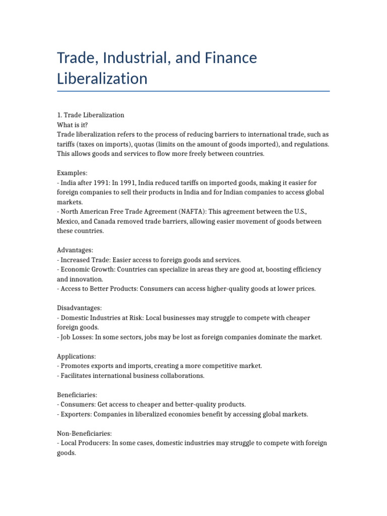 Liberalization Trade Industrial Finance | PDF | Free Trade | Exports