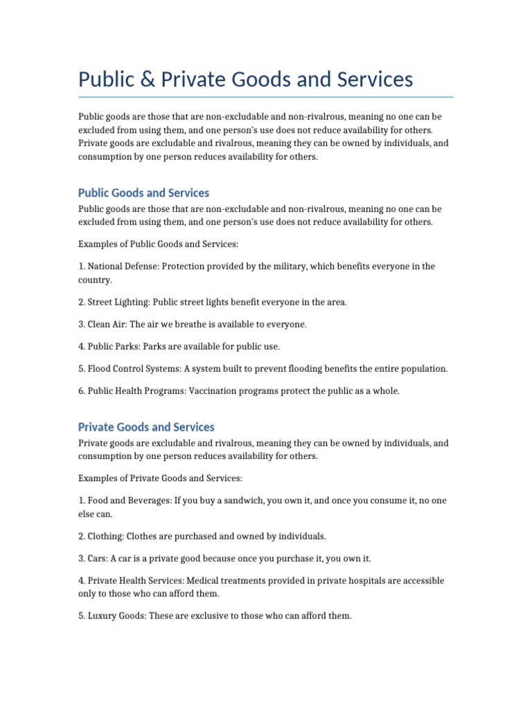 Public Private Goods Services Examples | PDF | Goods | Microeconomics