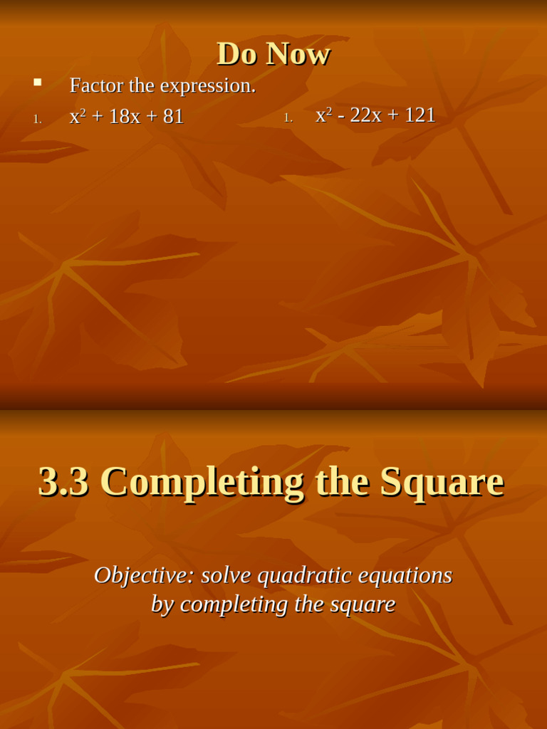 Section 3.3 Completing The Square | PDF