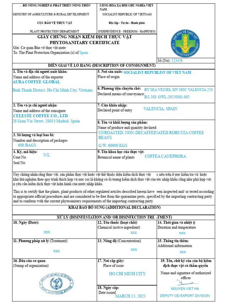 Phytosanitary Certificate by Ministry of Agriculture & Rural ...
