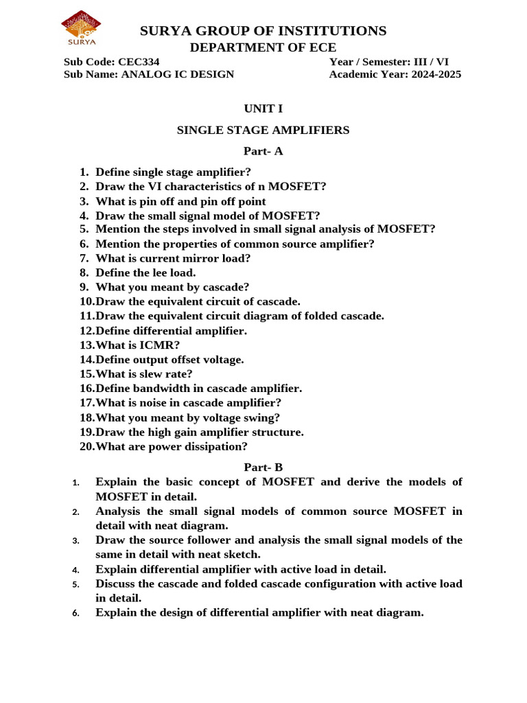 Aic Question Bank For All Units | PDF | Operational Amplifier | Amplifier