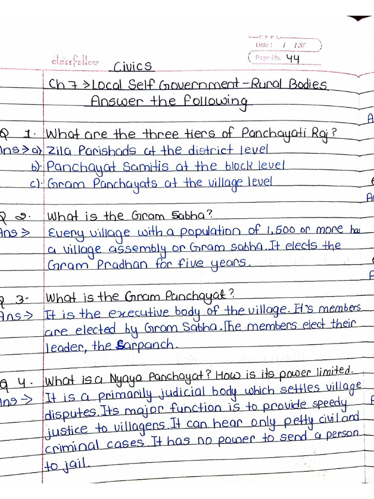 Civics ch-7 (Local Self Government - Rural Bodies) | PDF