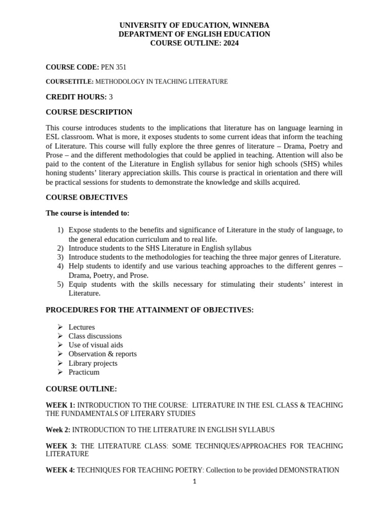 Teaching Literature Methodologies Course | PDF | Methodology | English ...