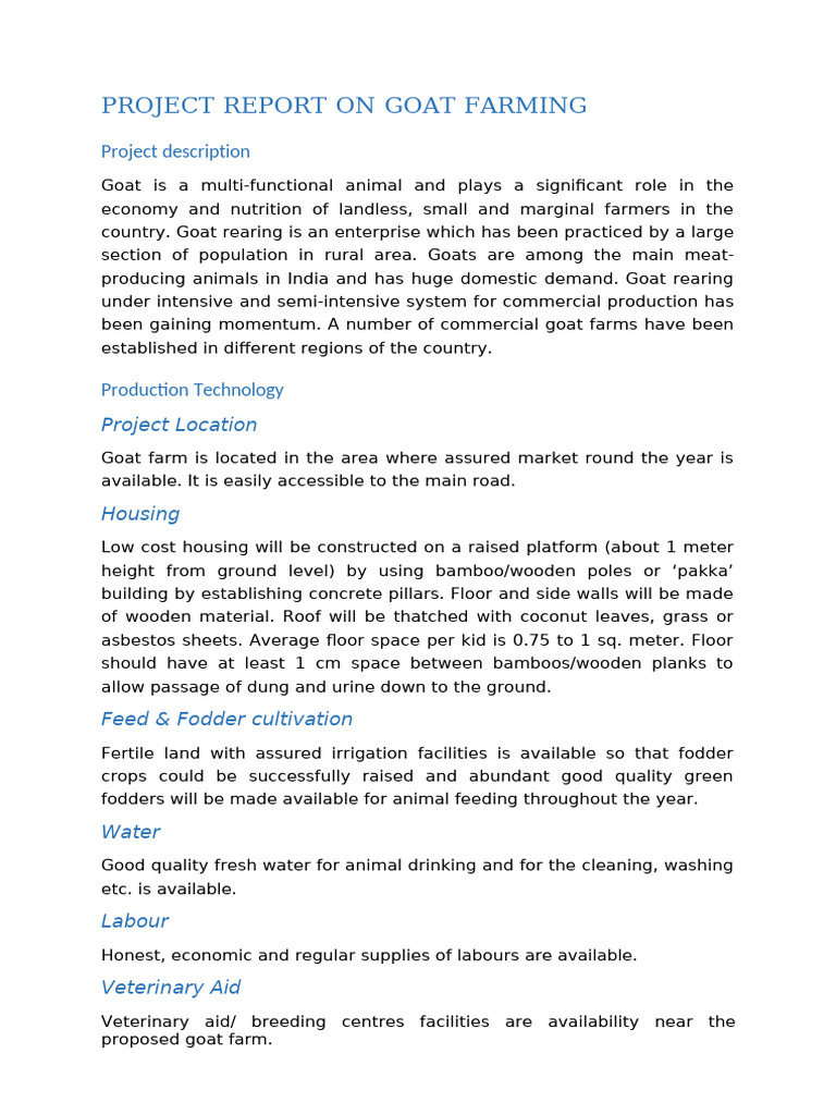 Goat Farming Project Report Overview | PDF | Goat | Agriculture