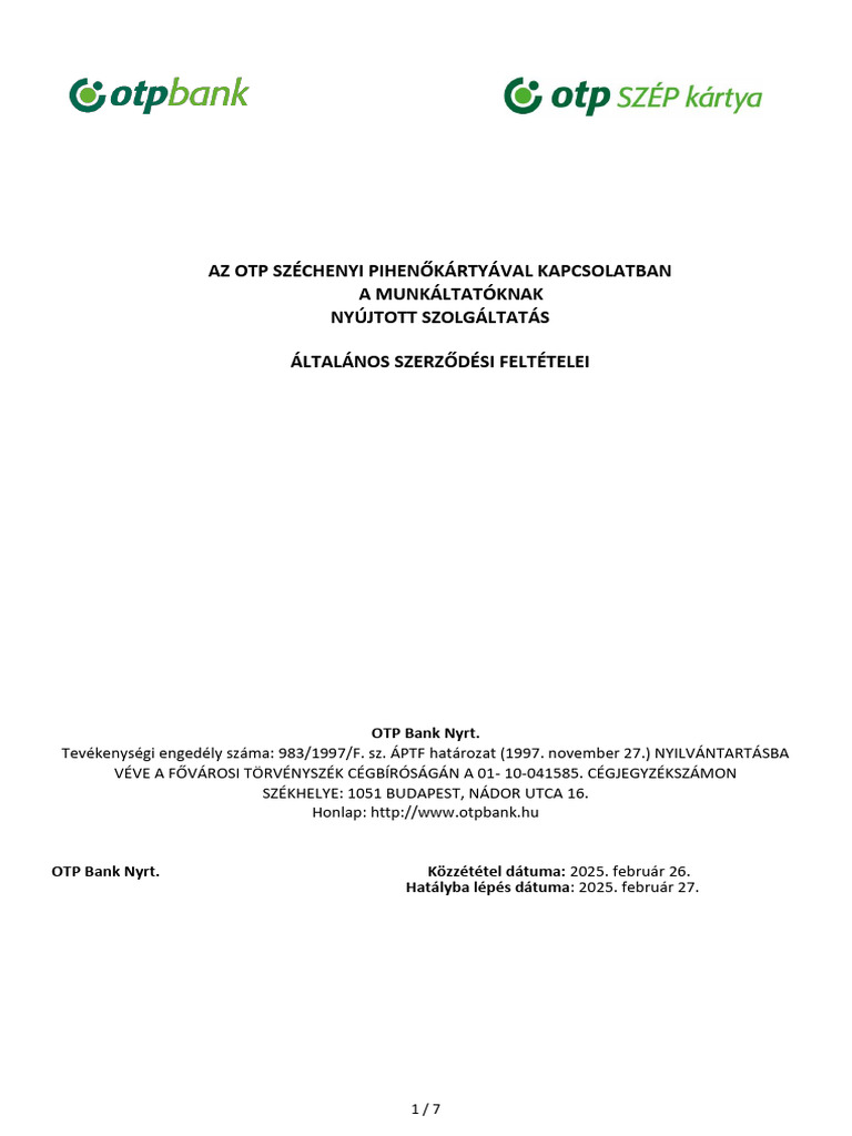 Otp Szép Munkáltatói Ászf 20250226 | PDF