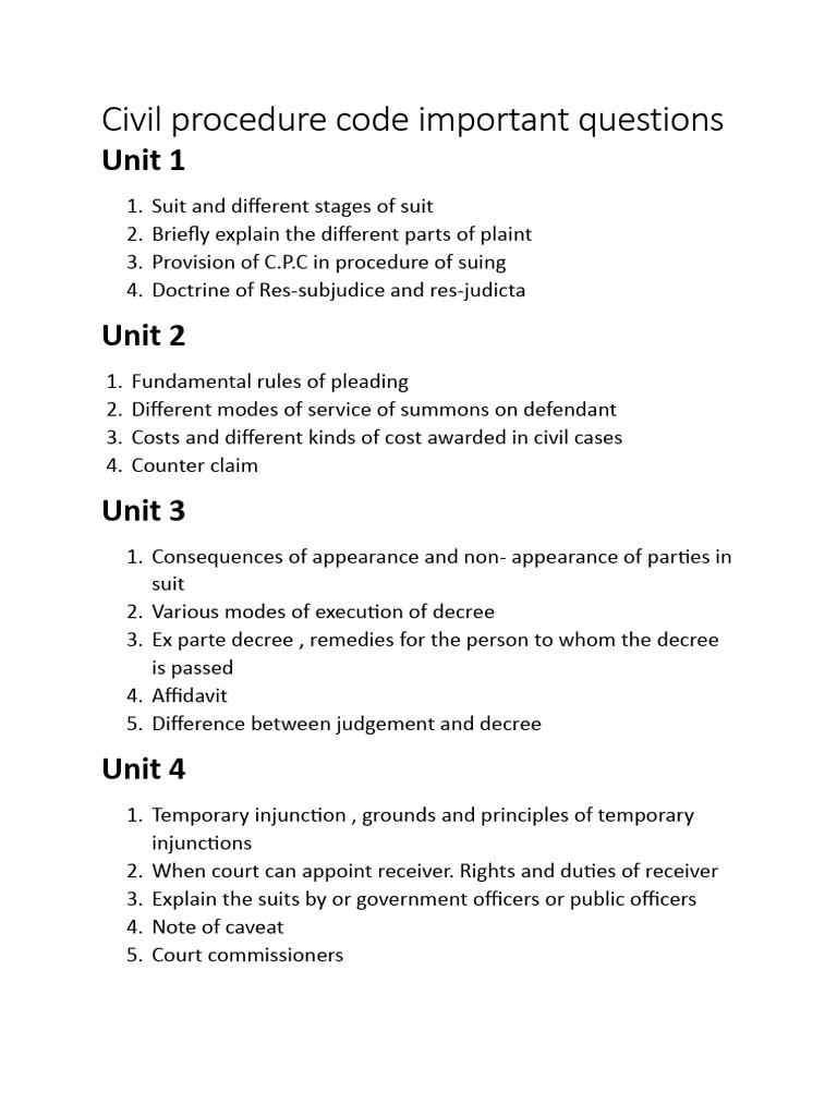 Key Questions on Civil Procedure Code | PDF