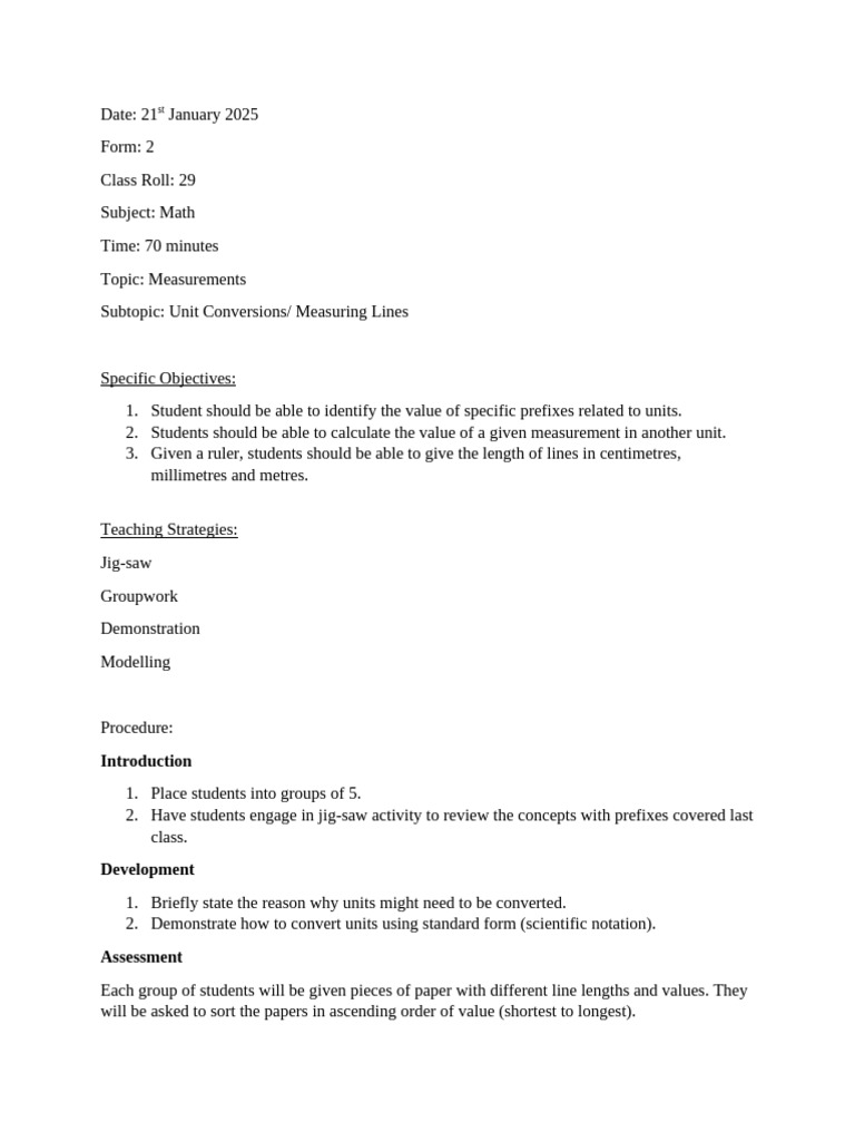Lesson Plans - Unit Conversions 2 | PDF