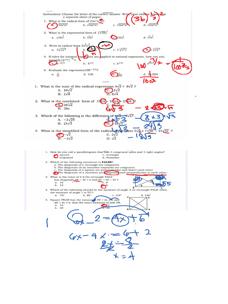 Math 9 q3 Sample Exam | PDF