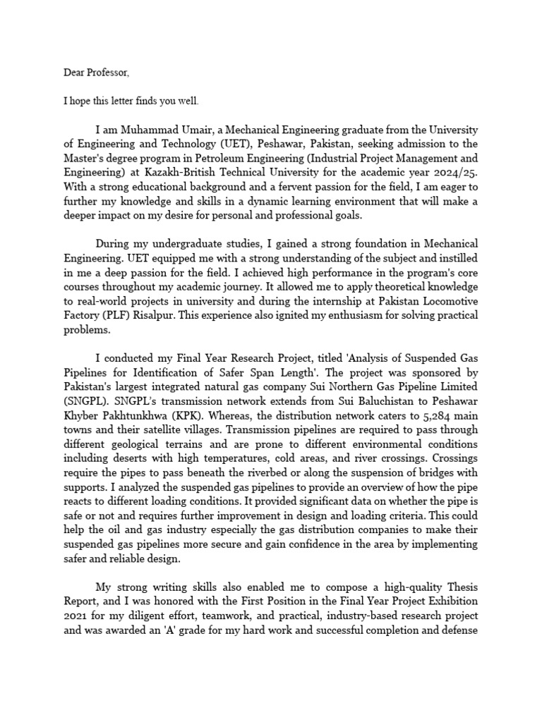 Motivational Letter 1 | PDF | Engineering