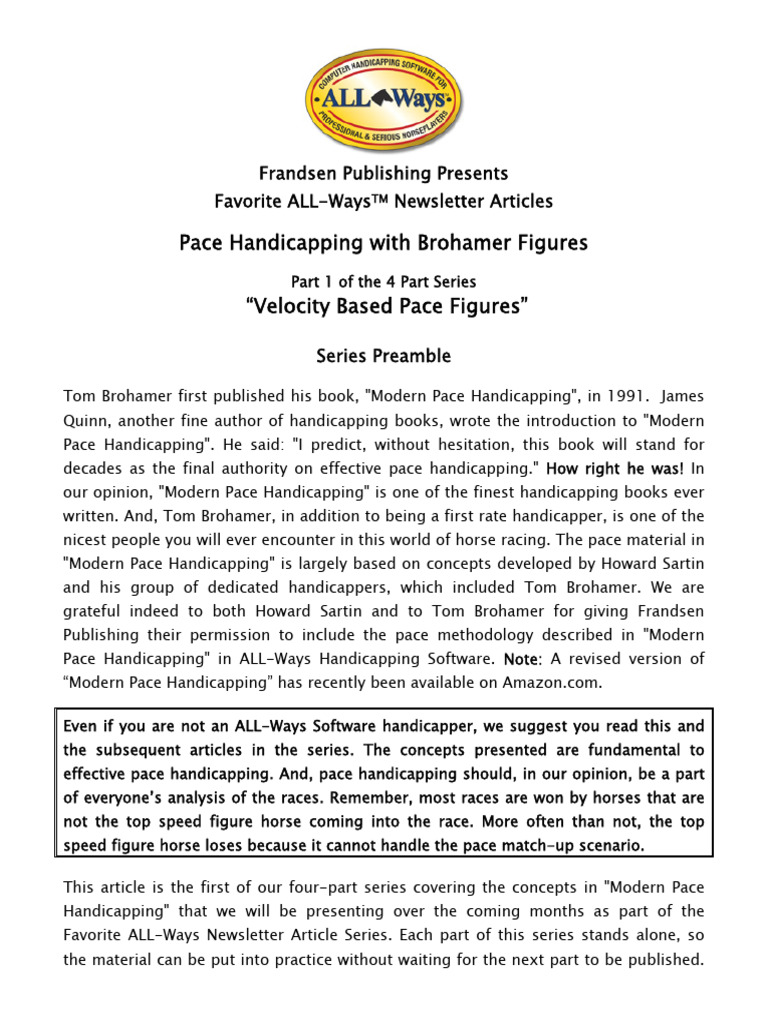 Final Brohamer Series Part 1 Velocity Based Pace - 0 | PDF | Horse Gait ...