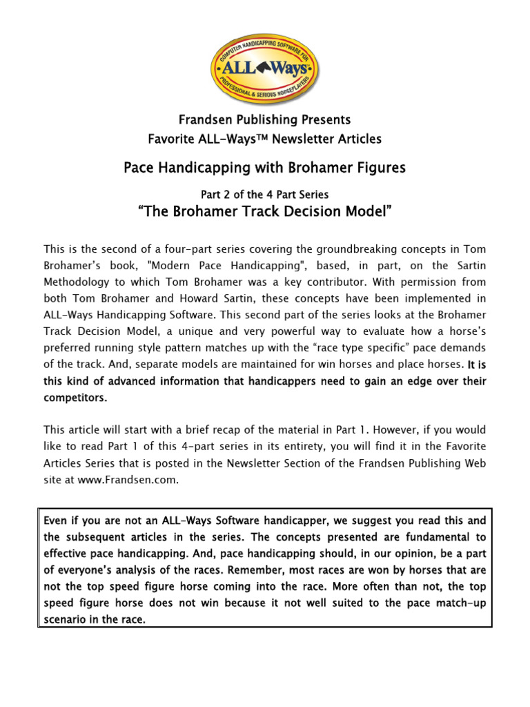 Final Brohamer Series Part 2 Track Decision Model - 0 | PDF | Handicapping | Horse Gait