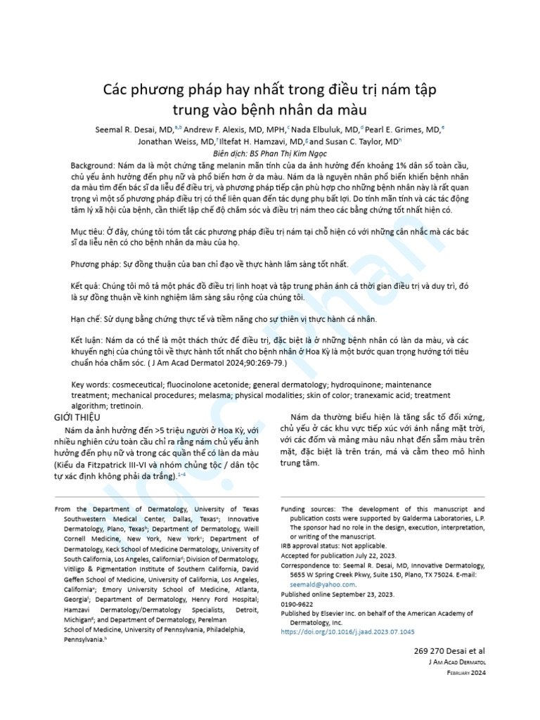 các phương pháp hay nhất trong điều trị nám tập trung trên bệnh nhân da ...