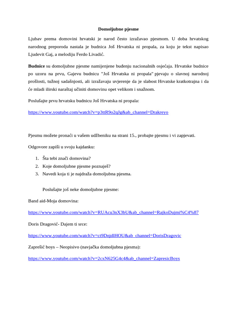 Sat 8 Razred Domoljubne Pjesme | PDF