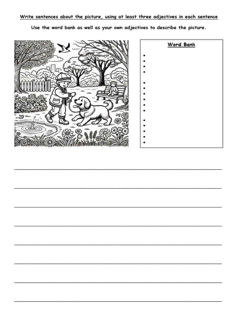 Homework Week 26 Adjective Writing Activity | PDF